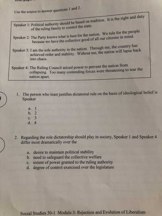 Use the source to answer questions 1 and 2. Speaker | Chegg.com
