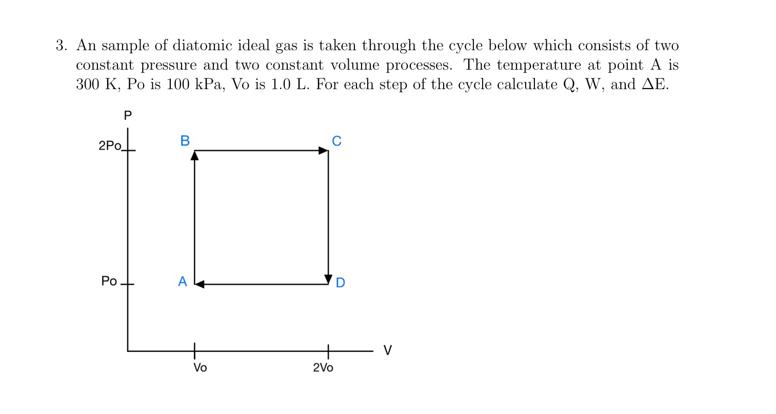 Solved An sample of diatomic ideal gas is taken through the | Chegg.com