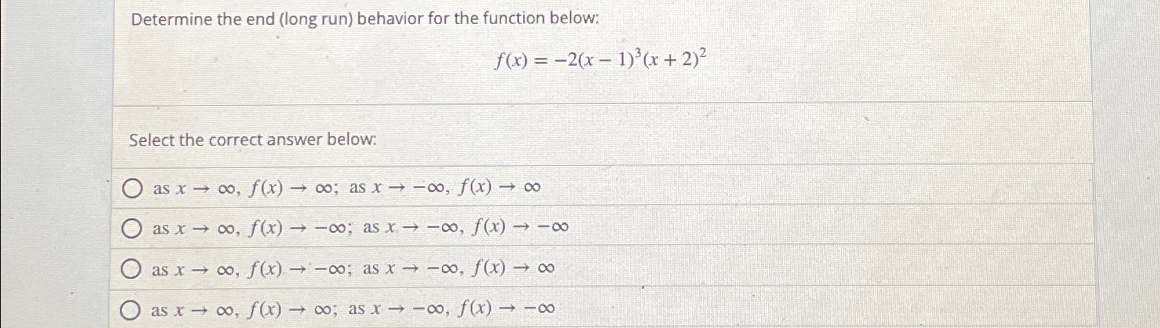 Solved Determine the end (long run) ﻿behavior for the | Chegg.com