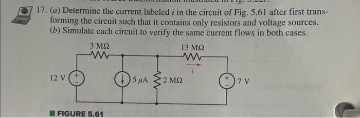 Solved 17. (a) Determine the current labeled i in the | Chegg.com