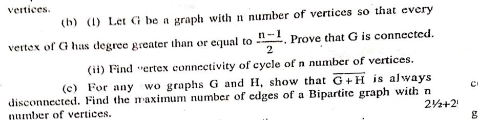 Solved vertices.(b) (1) ﻿Let G ﻿be a graph with n ﻿number of | Chegg.com