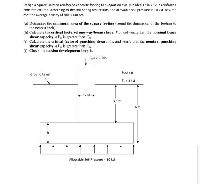 Solved Design a square isolated reinforced concrete footing | Chegg.com