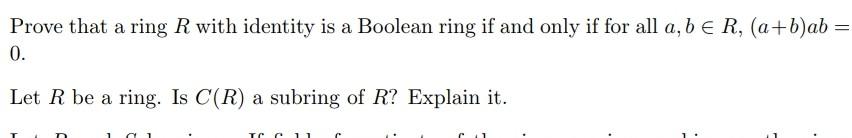 Solved Prove that a ring R with identity is a Boolean ring | Chegg.com