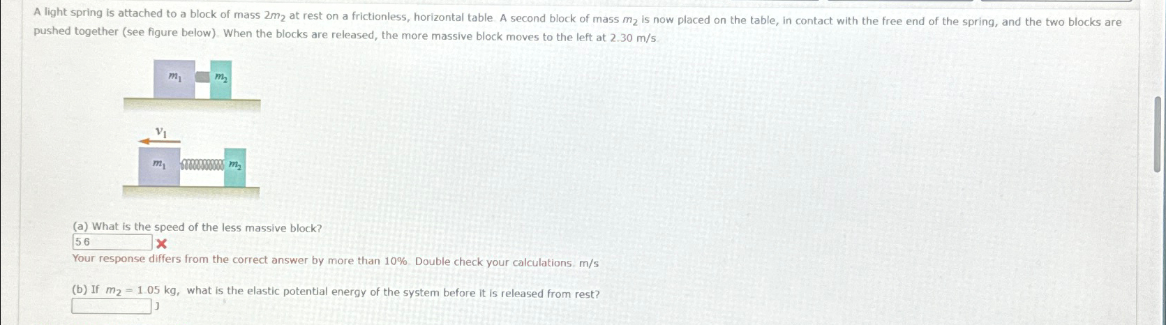 Solved pushed together (see figure below) ﻿When the blocks | Chegg.com