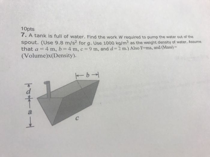 Solved 10pts 1. A tank is full of water. Find the work w | Chegg.com