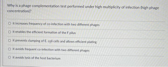 Solved Why is a phage complementation test performed under | Chegg.com