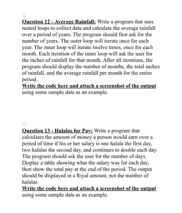 Solved Question 12 Average Rainfall Write A Program That 3495