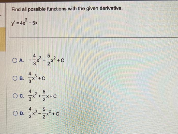 Solved Find all possible functions with the given | Chegg.com