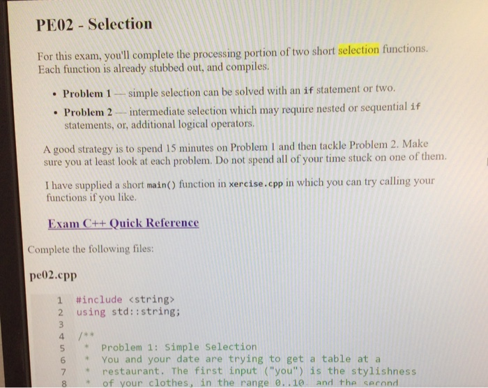 Solved PE02 - Selection For this exam, you'll complete the | Chegg.com