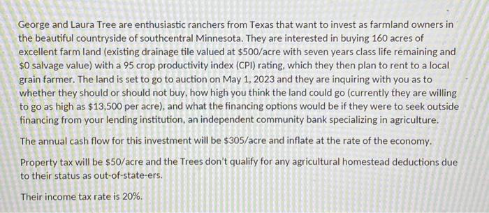 Solved George and Laura Tree are enthusiastic ranchers from | Chegg.com