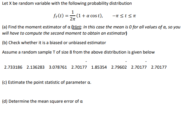 Solved Let X be random variable with the following | Chegg.com