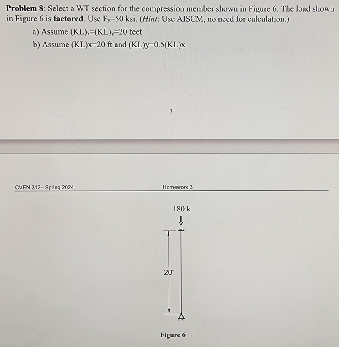 Solved Problem 8: Select a WT section for the compression | Chegg.com