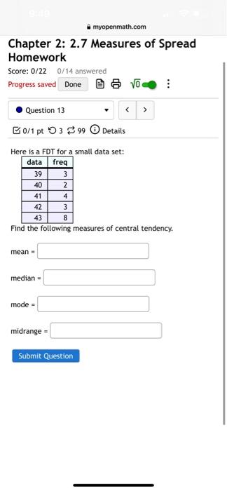 Solved myopenmath.com Chapter 2: 2.7 Measures of Spread | Chegg.com