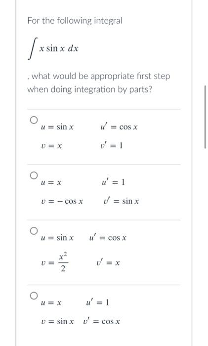 Solved What is the integration by parts formula? [u'v'dx | Chegg.com