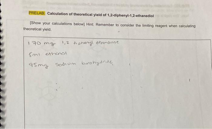 Solved PRELAB: Calculation of theoretical yield of | Chegg.com