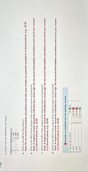 Solved A project has the following cash flows: a. What is | Chegg.com