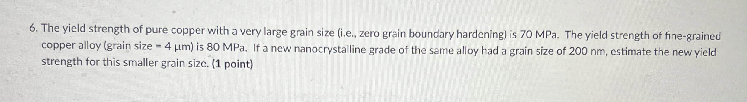 Solved The yield strength of pure copper with a very large | Chegg.com