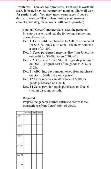 Solved Problems. There are four problems. Each one is worth | Chegg.com