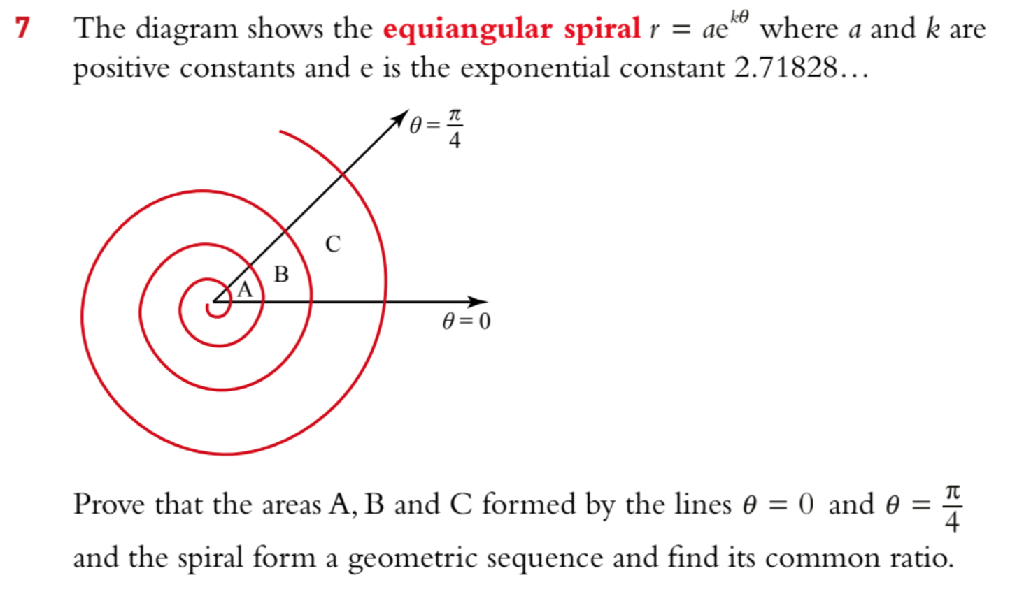 Solved 7. ﻿The diagram shows the equiangular spiral r=aekθ | Chegg.com