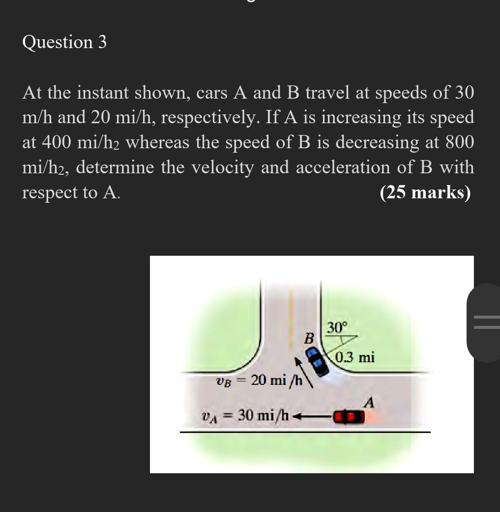 Solved At the instant shown, cars A and B travel at speeds | Chegg.com