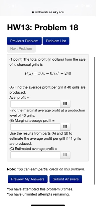 Solved 21 Done webwork.as.uky.edu AAC HW13: Problem 17 | Chegg.com