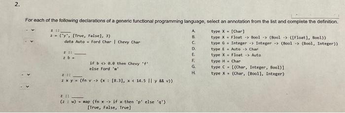 Solved For each of the following declarations of a generic | Chegg.com