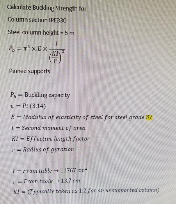 Solved Calculate Buckling Strength for Column section IPE330 | Chegg.com