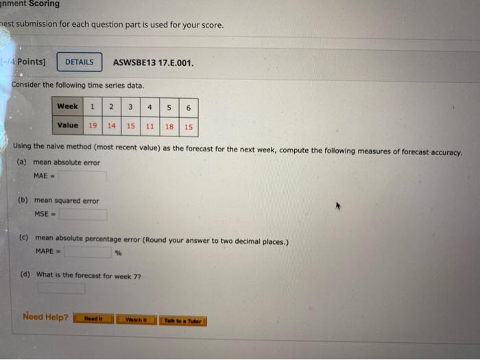 Solved gnment Scoring mest submission for each question part | Chegg.com