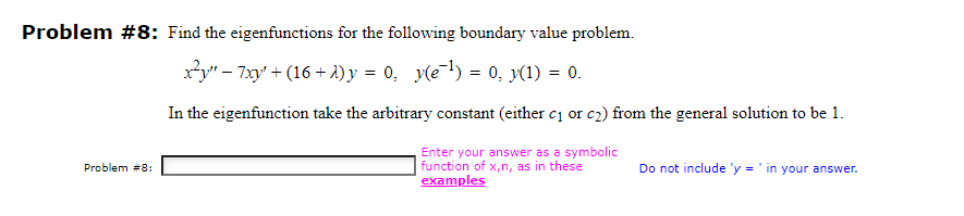 Solved Problem #8: Find the eigenfunctions for the following | Chegg.com