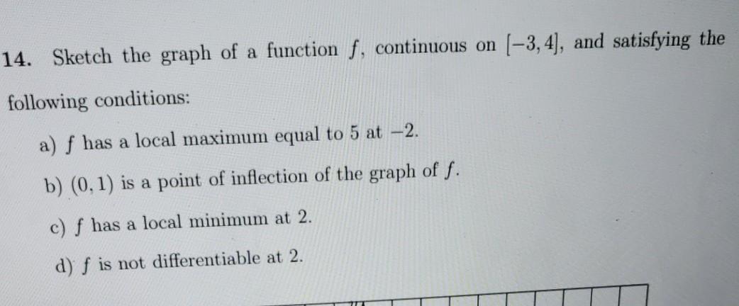 Solved 14. Sketch the graph of a function f, continuous on | Chegg.com