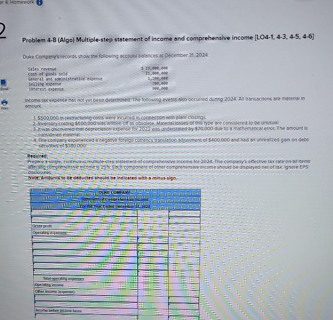 Solved Problem 4-8 (Algo) Multiple-step statement of income | Chegg.com