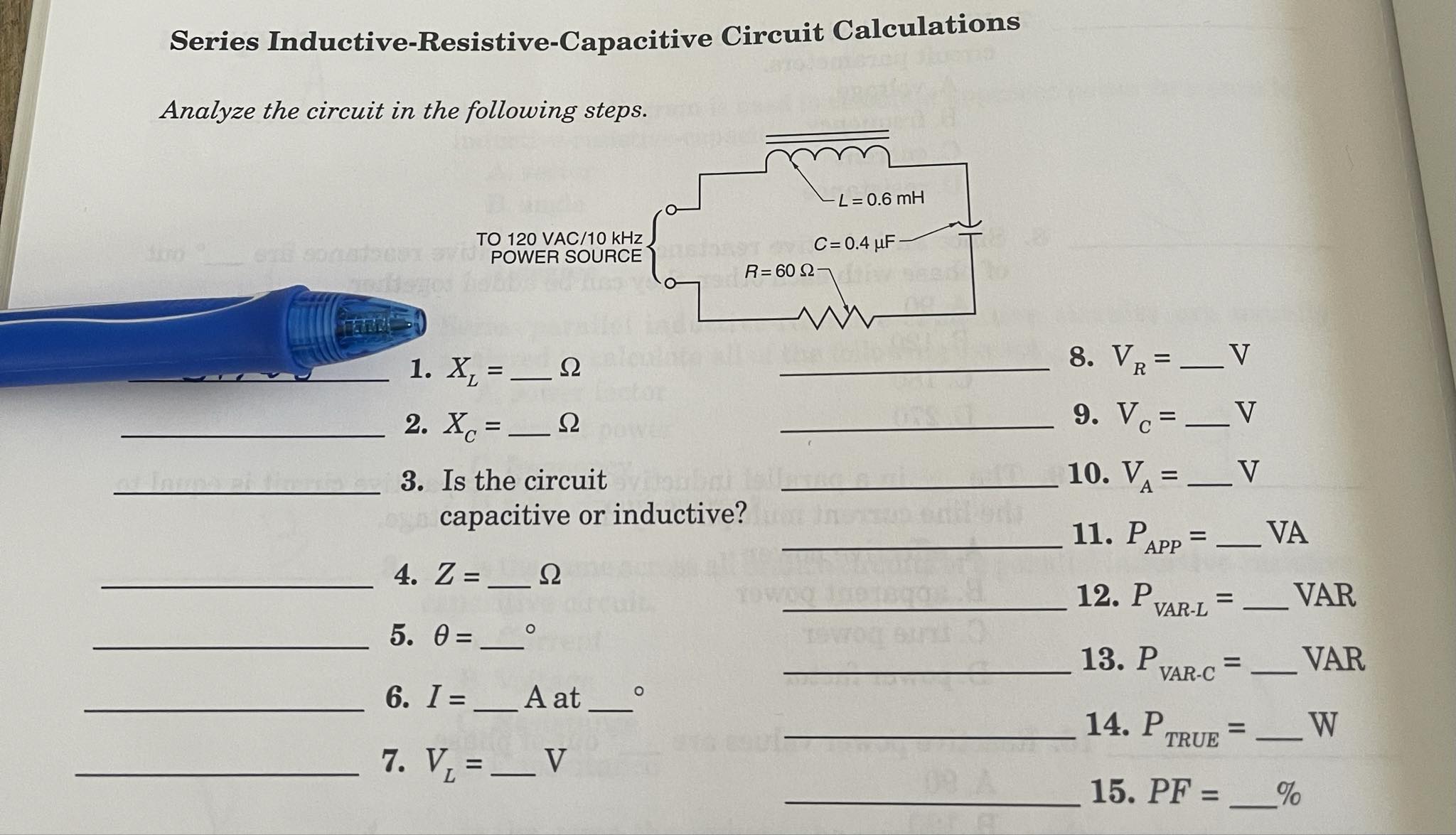 Solved Series Inductive-Resistive-Capacitive Circuit | Chegg.com