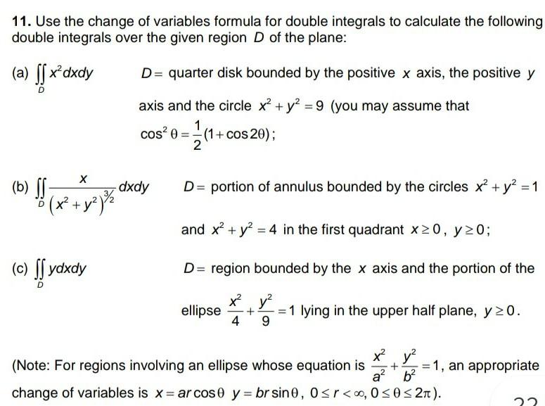 Solved 11. Use the change of variables formula for double | Chegg.com