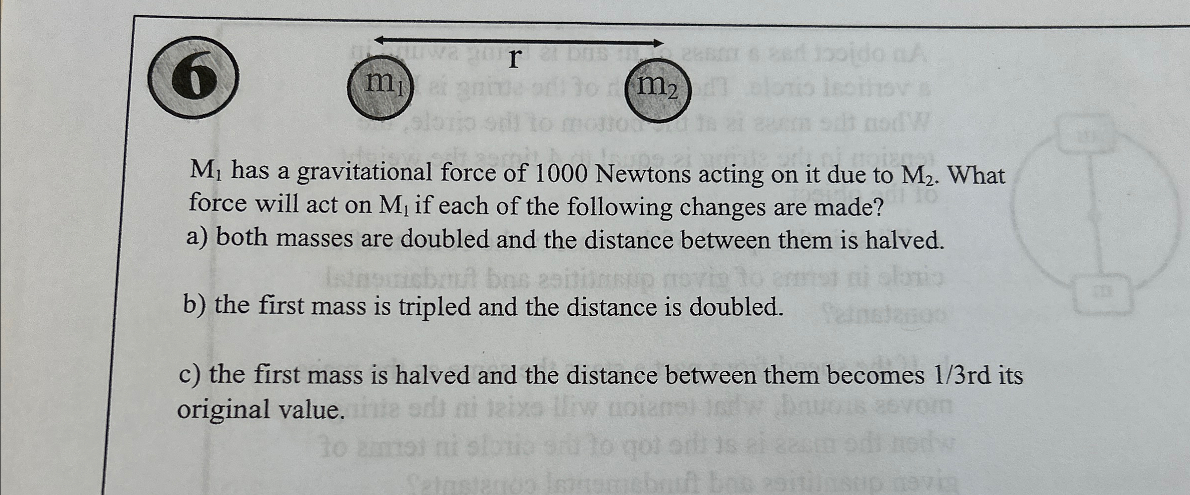 Solved rm2M1 ﻿has a gravitational force of 1000 ﻿Newtons | Chegg.com