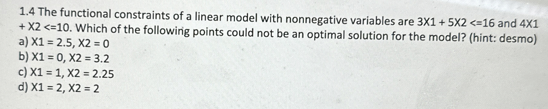 Solved 1.4 ﻿The functional constraints of a linear model | Chegg.com