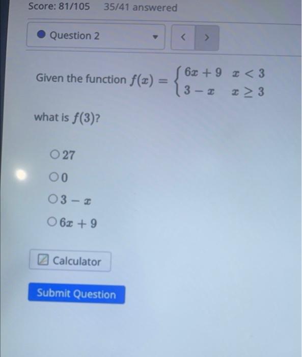Solved Given the function f(x)={6x+93−xx