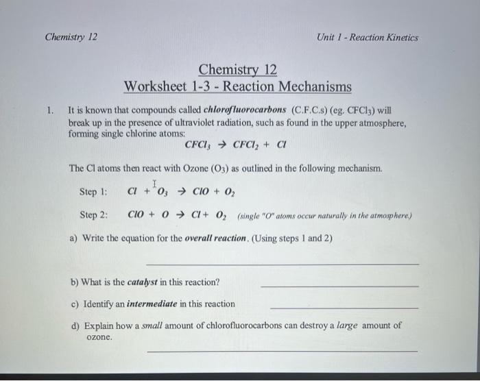 Solved Chemistry 12 Unit 1 - Reaction Kinetics 1. Chemistry | Chegg.com
