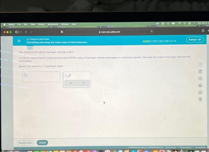 Solved The chemical formula for hydrogen chloride is HCl. A | Chegg.com