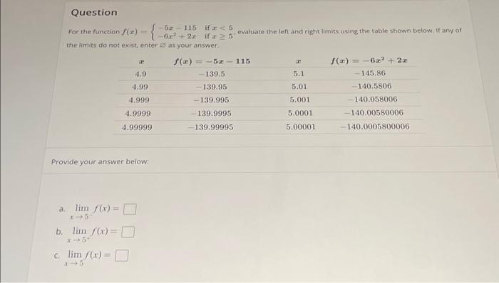 Solved For the function f(x)={−5x−115−6x2+2x if x