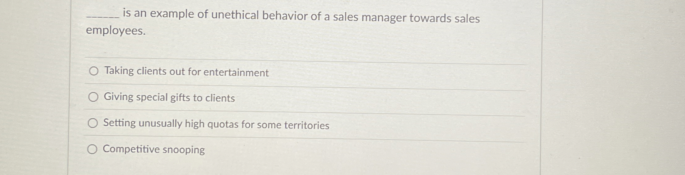 Solved q, ﻿is an example of unethical behavior of a sales | Chegg.com