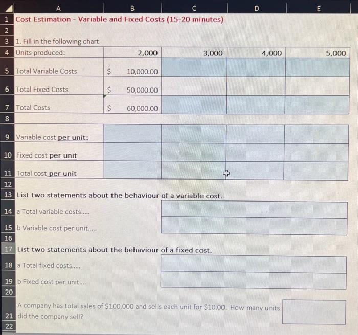 Solved Cost Estimation - Variable and Fixed Costs (15-20 | Chegg.com