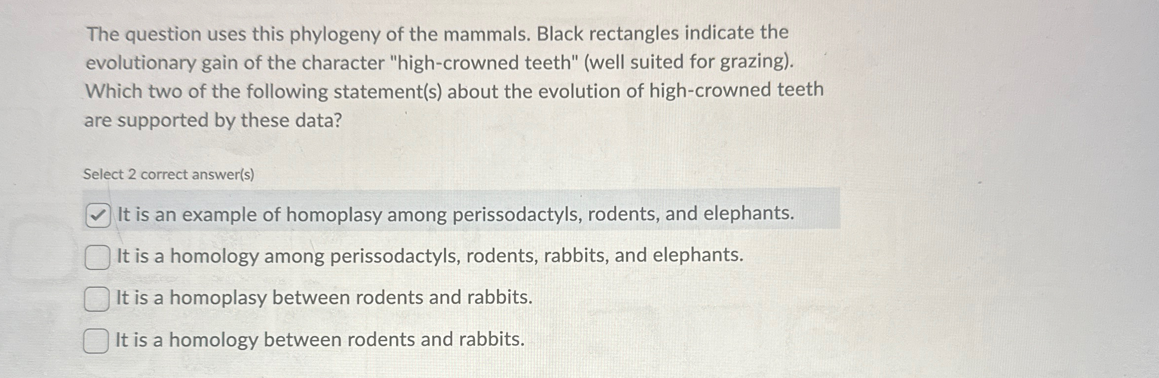 Solved The question uses this phylogeny of the mammals. | Chegg.com