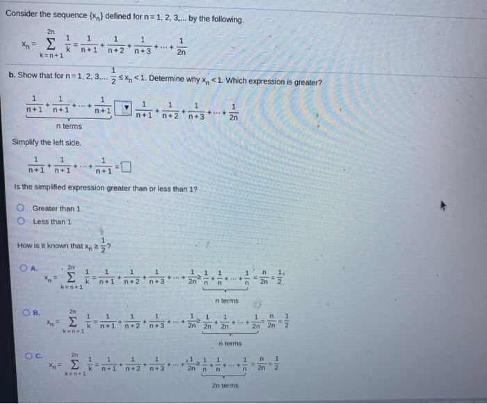 Solved Consider the sequence {Xn) defined for n=1, 2, 3,... | Chegg.com