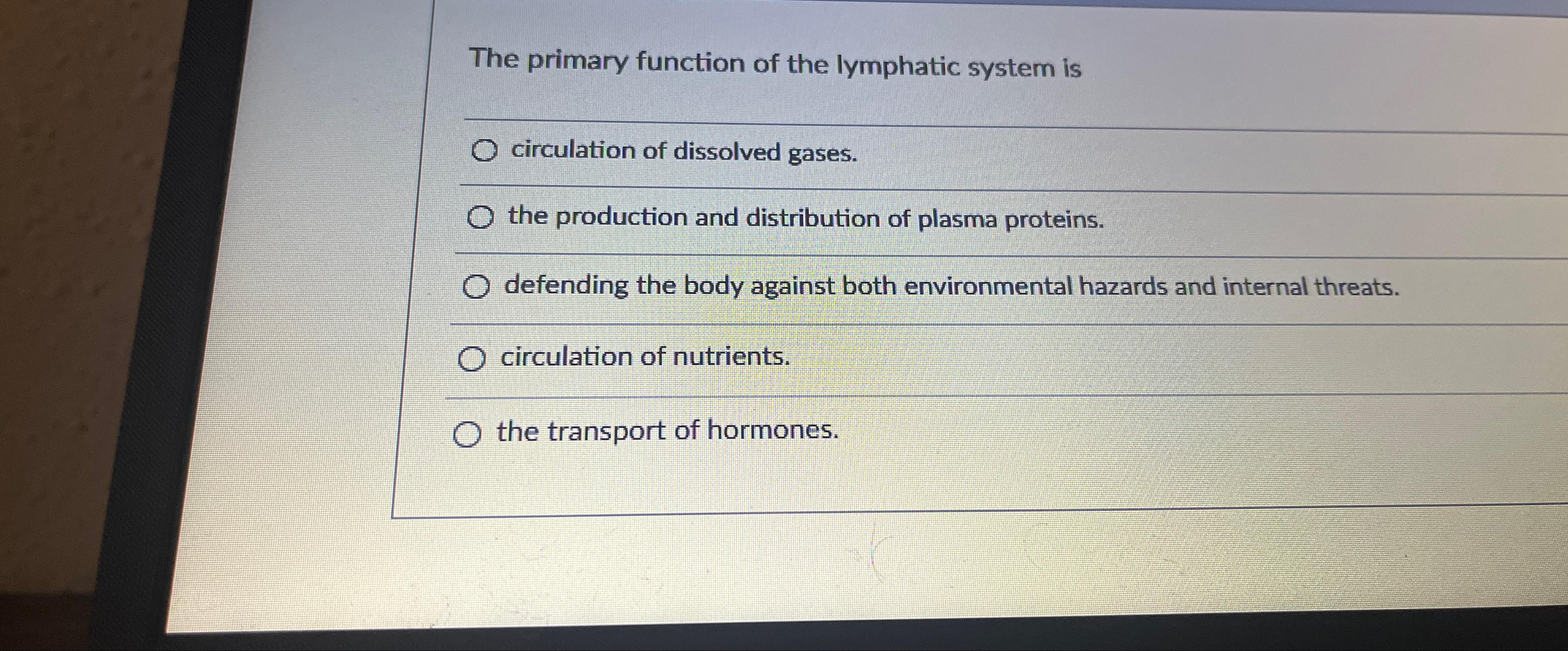 Solved The primary function of the lymphatic system | Chegg.com