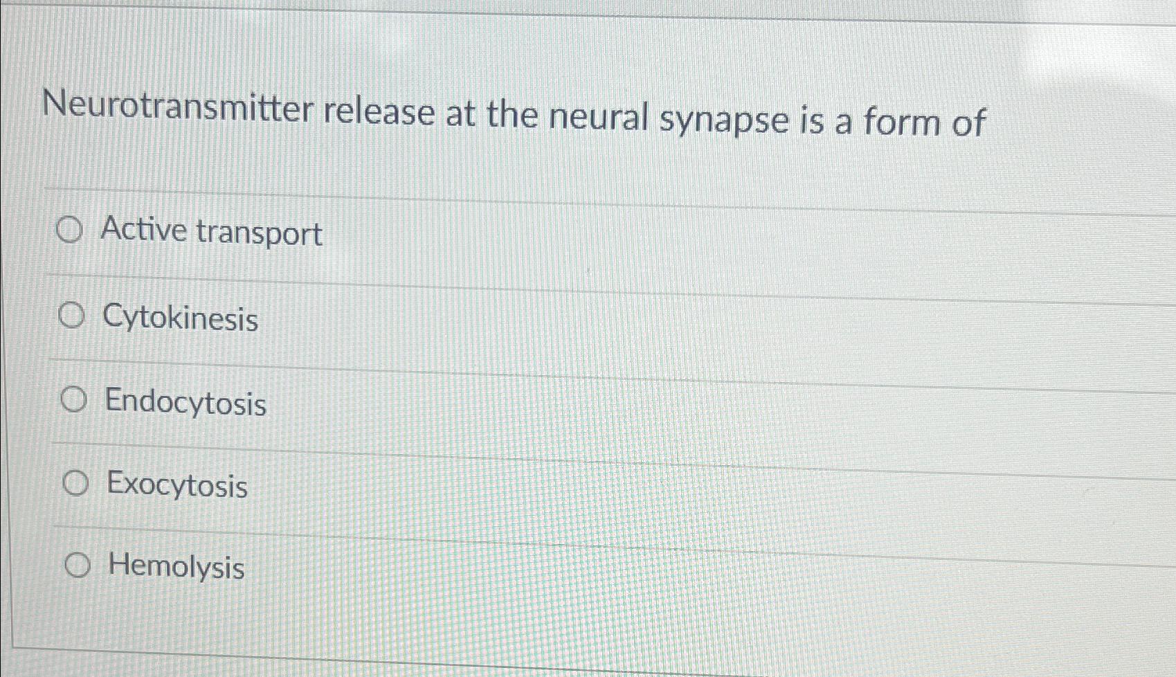 Solved Neurotransmitter release at the neural synapse is a | Chegg.com