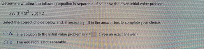 Solved Determine Whether The Following Equation Is Separable