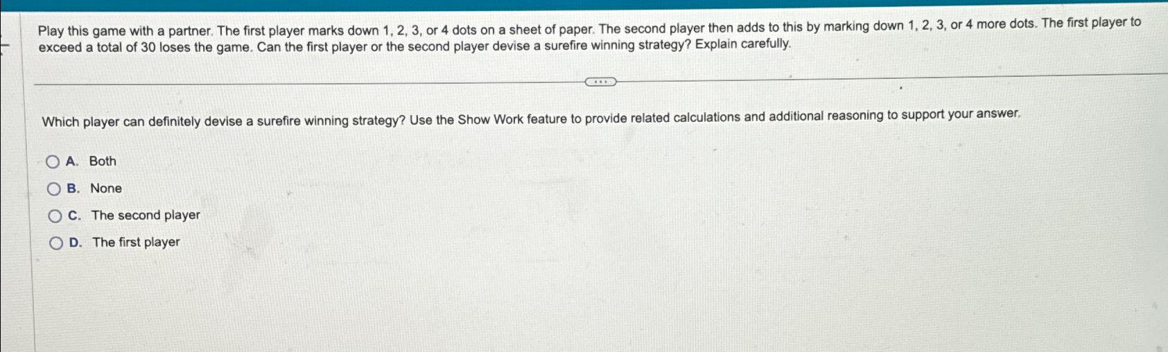 Solved Play this game with a partner. The first player marks | Chegg.com