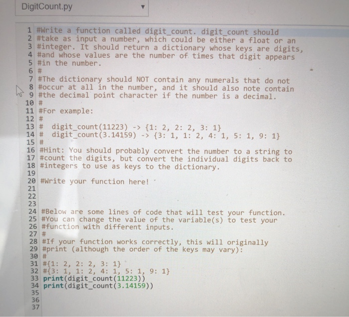 Solved DigitCount.py W 1 #Write a function called | Chegg.com