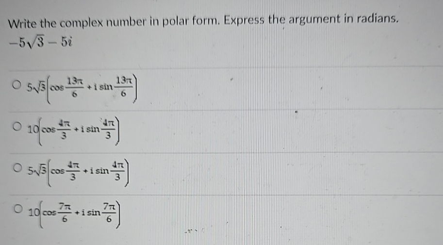 Solved Write the complex number in polar form. Express the | Chegg.com