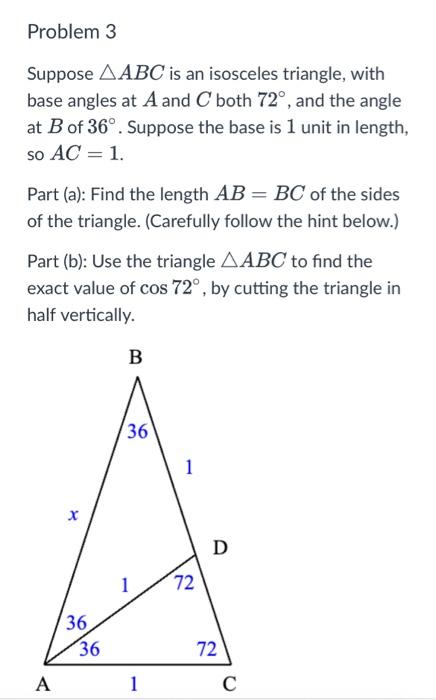 Solved Suppose ABC is an isosceles triangle, with base | Chegg.com